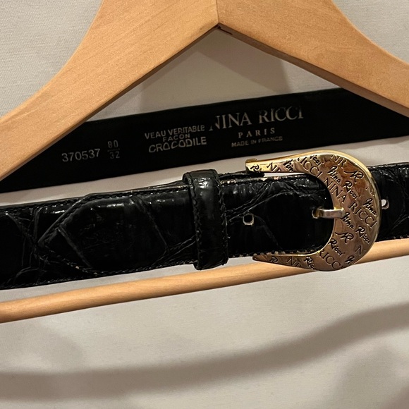 Nina Ricci | Accessories | Vintage Nina Ricci Crocodile Skin Black Belt ...